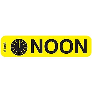 PHARMEX 1-345 Permanent Paper Label, NOON", 1 9/16" x 3/8", Yellow (500 per Roll, 2 Rolls per Box)