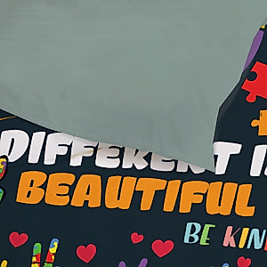 Autism Awareness Black Duvet Cover Set, Sumedha, Good Choice of Bedding, 3 Piece Set, Include 2 Pillowcases, 1 Duvet Cover, Full Size 80'' x 90''