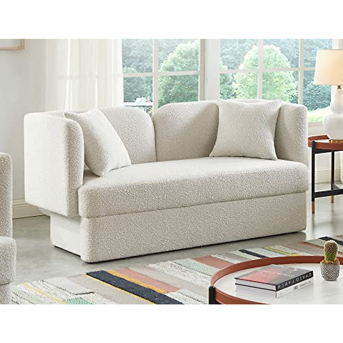 Meridian Furniture 616Cream-L Marcel Collection Modern | Contemporary Loveseat with Rich Cream Boucle Fabric, Curved Back, 68" W x 28" D x 32" H, Cream