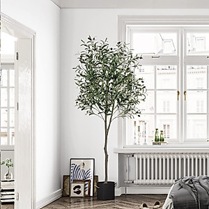 VIAGDO Artificial Olive Tree 6ft Tall Fake Potted Olive Silk Tree with Planter Large Faux Olive Branches and Fruits Artificial Tree for Home Office Living Room Decor Indoor, 1176 Leaves