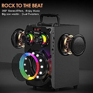 Portable Loud Bluetooth Speakers with Subwoofer, 80W Peak Powerful Large boombox Bluetooth Wireless with Stereo Sound, FM Radio, EQ, Remote, LED Lights, for Home Outdoor Party Holiday Birthday Gifts