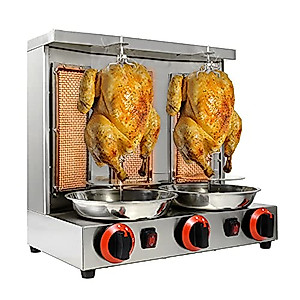 BNDHKR Homemade Chicken Shawarma Machine Commercial Turkish Chicken Doner Countertop Rotisserie Grill with 3 Burner Propane Vertical Kebab Broiler