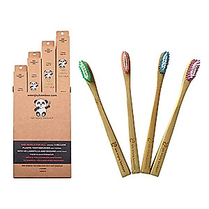 Natural Organic Eco Friendly Bamboo Toothbrush KIDS SOFT Nylon Bristles, BPA Free, Promote Responsible Dental Care (4- Pack)