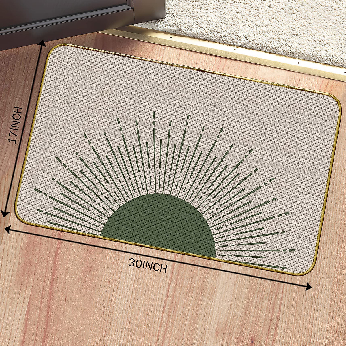 Mingnei Boho Welcome Mat,Boho Doormat,Boho Sun Sunshine Green Kitchen Home Doormat Door Mat,Boho Mid Century Sun Floor Mats for House Front Indoor Inside Outdoor Entryway Rug 30 x 17 Welcome Mat
