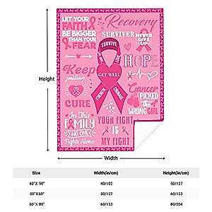 Breast Cancer Gifts for Women Throw Blanket, Get Well Soon Survivor Gifts Breast Cancer Pink Soft Blanket for Women 50"X 60"