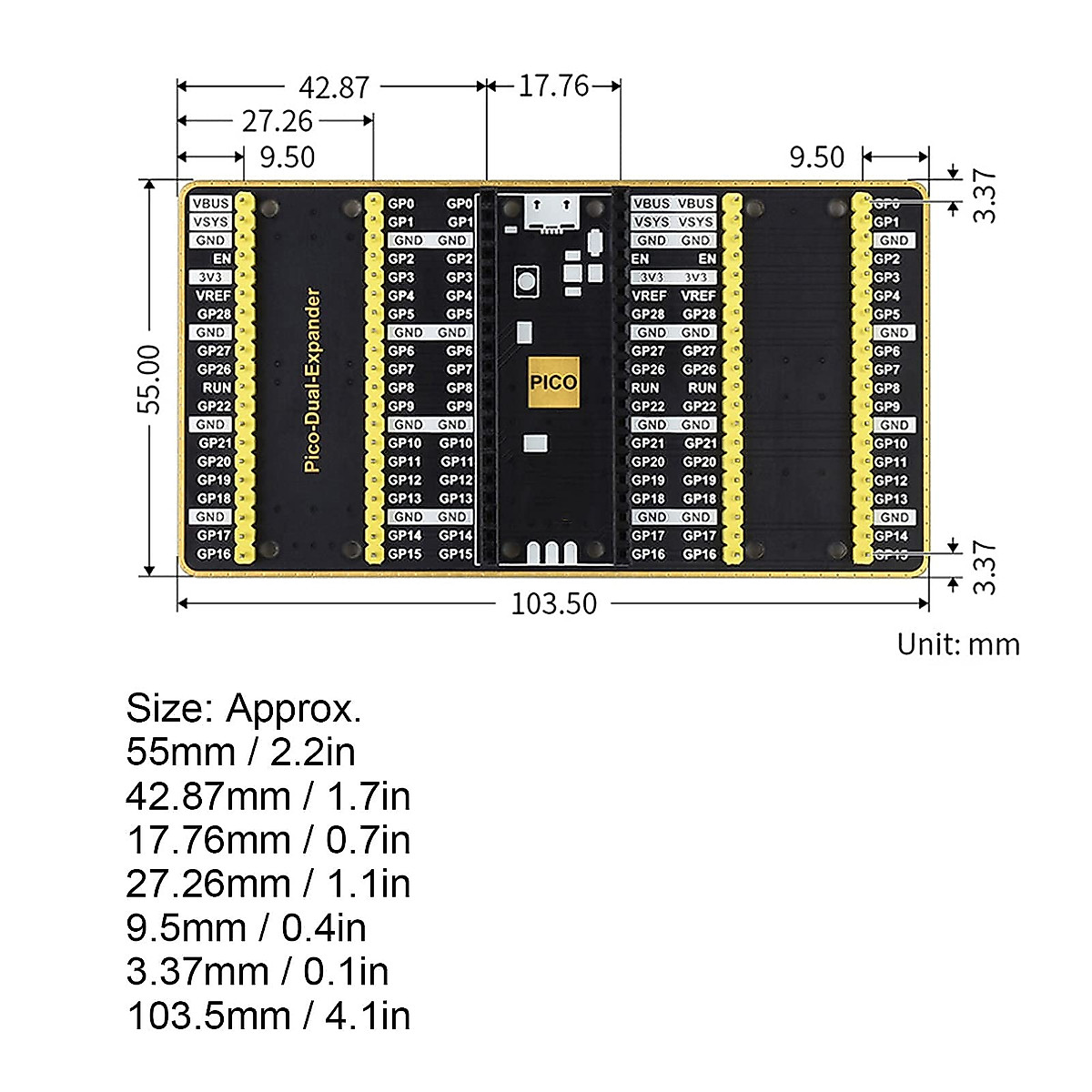 FTVOGUE Pico Interface, Internal Components Motherboards External Expansion Board,2 Sets of 2×20 Pico Standard Interface