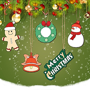 Springflower 36pcs Wooden Christmas Ornaments for Hanging Decorations,12 Styles Unfinished Wood Slices with Holes for Kids,DIY Craft Gift Toys with Paint Set for Girls and Boys Ages 5 6 7 8 9 10 11 12