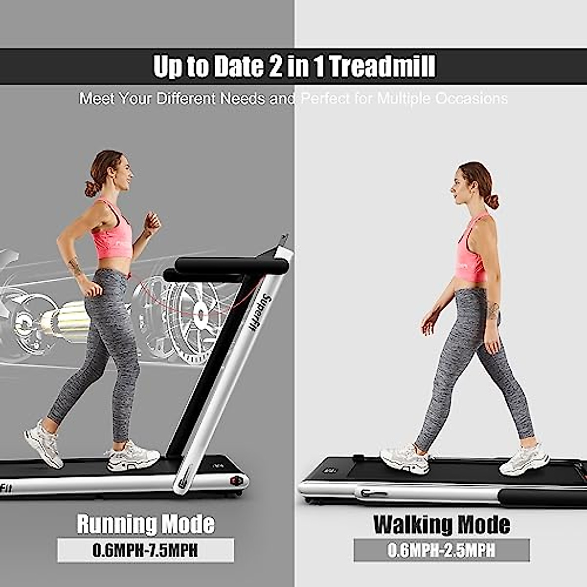 Goplus 2 in 1 Folding Treadmill, 2.25HP Superfit Under Desk Electric Treadmill, Installation-Free with Blue Tooth Speaker, Remote Control, APP Control and LED Display, Walking Jogging for Home Office