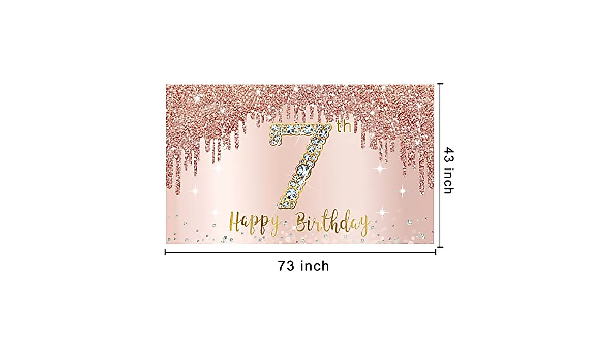 Happy 7th Birthday Banner Backdrop - Pink Rose Gold Party Decor
