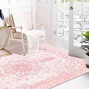 Sofrug Area Rug 5x7 - Vintage Honeycomb Non Slip Bedroom Rug Pink Rug Soft Faux Wool Carpet Foldable & Machine Washable Rugs for Living Room Nursery Room Dorm Kids Playroom Home Office