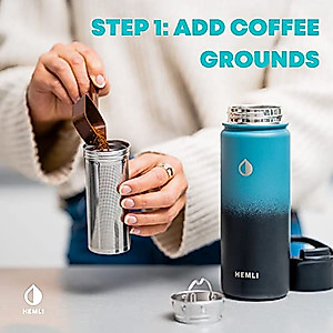 Hemli Cold Brew Bottle Coffee Maker, 18 oz Insulated Portable Cold Brew Cup To-Go Coffee Tumbler, Cold Brew Travel Mug with Stainless Steel Filter, Leakproof, Airtight, Rustproof