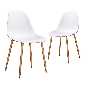 CangLong Modern Stylish Plastic Cushion Metal Legs for Kitchen, Dining, Bedroom, Living Room, Office, Side Chair, Set of 2, White
