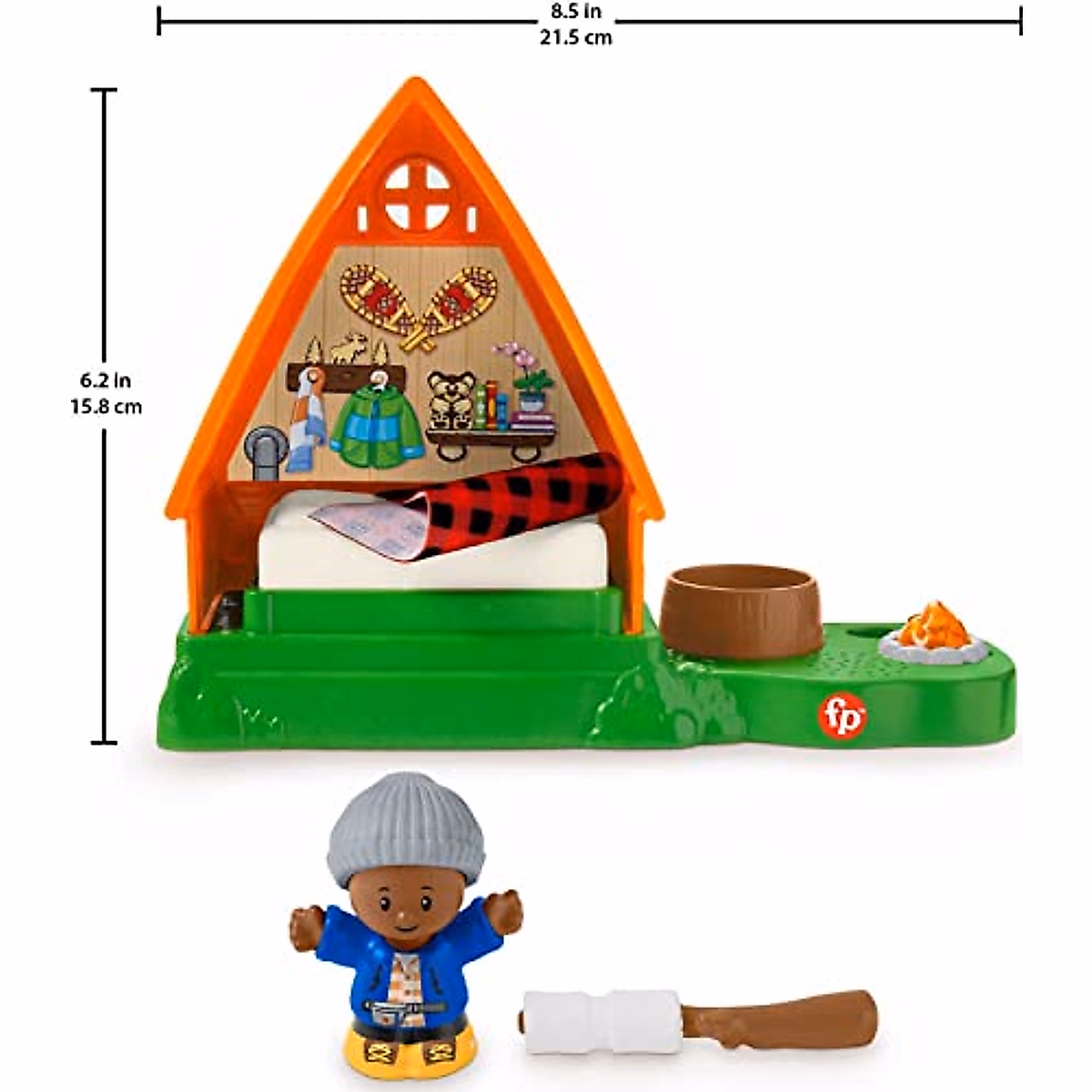 Fisher-Price Little People Toddler Playset Cabin With Camper Figure Plus Campfire Light And Sounds For Pretend Play Ages 1+ Years