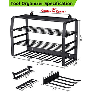 Kayfia Power Tool Organizer-10 Drill Holders Wall Mount Removable Design Cordless Drill 4 Layer Heavy Duty Tool Organizers Storage Garage Utility Racks with Screwdriver/Plier Holder