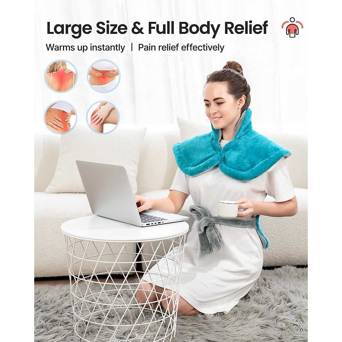 RENPHO Extra Large Heating Pad for Back Pain Relief, FSA HSA Eligible, Retirement Christmas Gifts for Mom Dad Her Him, Weighted Electric Heat Pads for Neck and Shoulders, ETL Certified, Gray Green