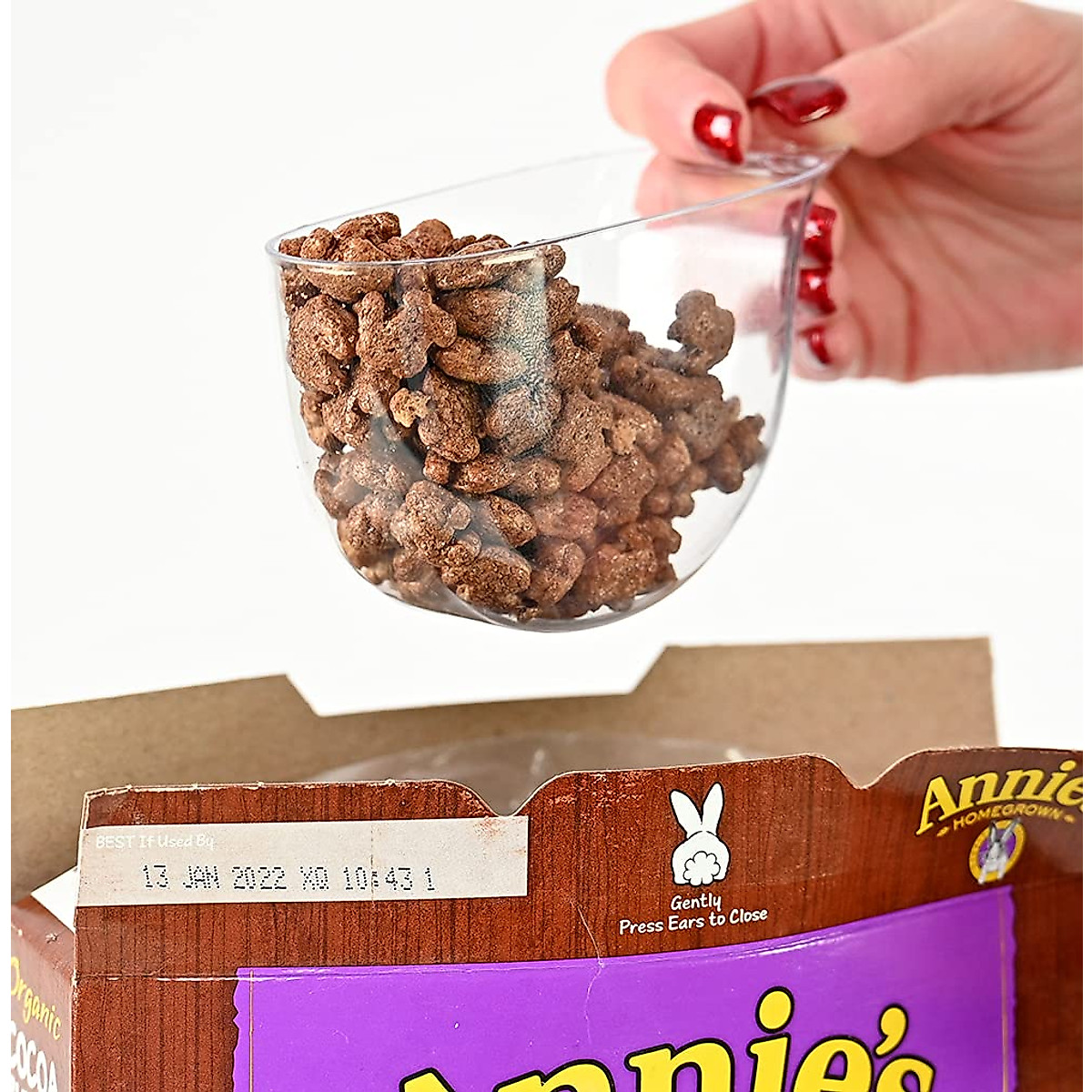 HOME-X Cereal Scoop, Plastic Scoop for Canisters and Containers of Food, Coffee, or Detergent, One-Cup Capacity, 5 1/4" L x 2" W x 2 3/4" H, Clear