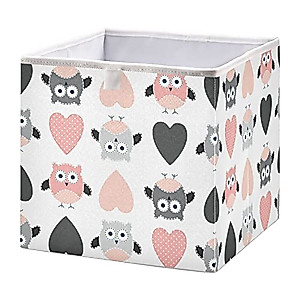 Kigai Collapsible Storage Baskets Owls & Hearts Cube Storage Bins Baskets for Organizing Fabric Collapsible Storage Organizer for Bedroom Home Decor