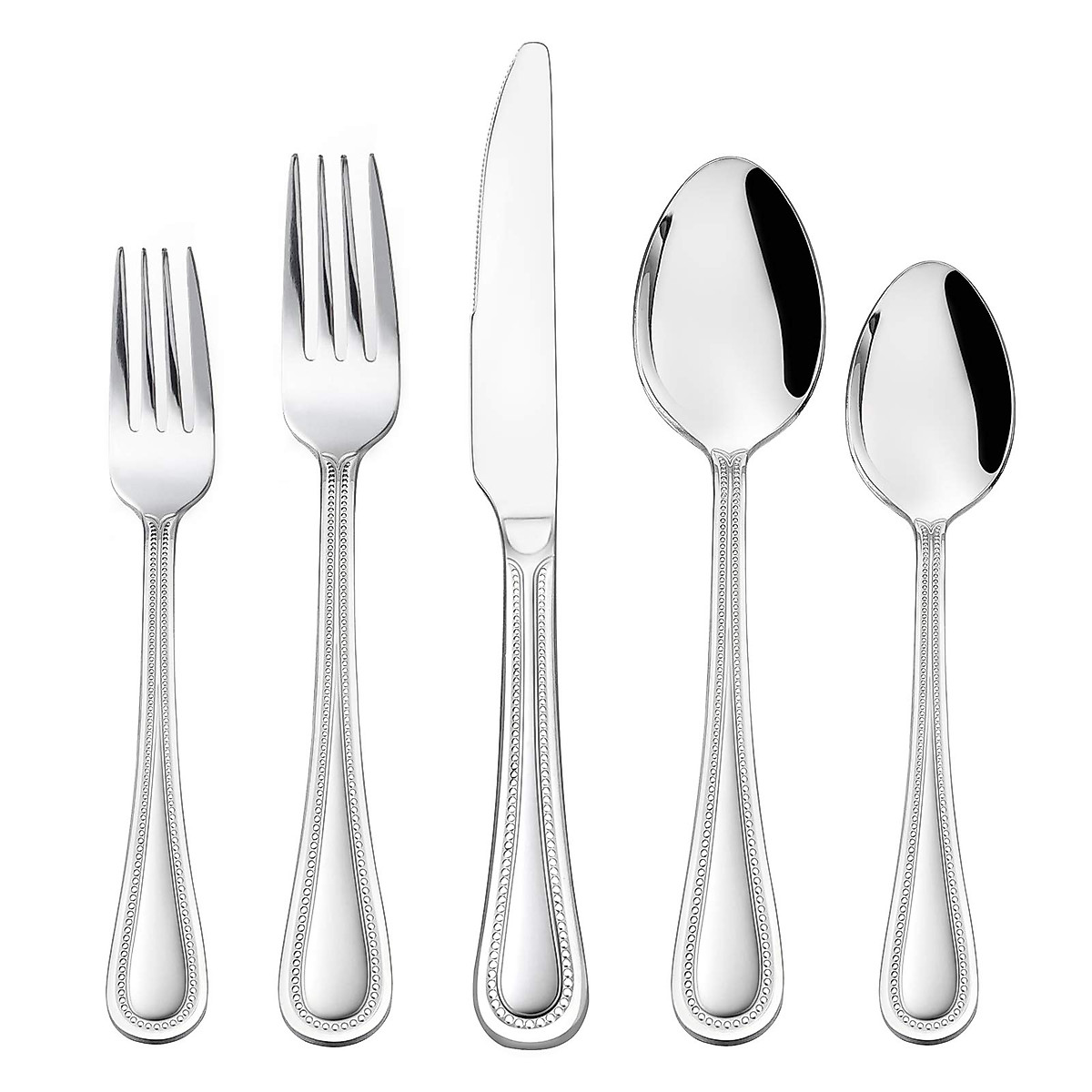 65-Piece Silverware Set with Serving Utensils, HaWare Stainless Steel Flatware Service for 12, Pearled Edge Tableware Cutlery for Home Restaurant Party, Mirror Polished, Dishwasher Safe