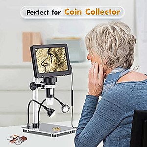 Elikliv EDM9 7'' LCD Digital Microscope 1200X, 1080P Coin Microscope with 12MP Camera Sensor, Wired Remote, 10 LED Lights, Soldering Electronic Microscope for Adult, Compatible with Windows/Mac OS
