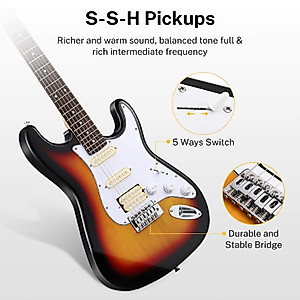 Donner DST-100S 39 Inch Full Size Electric Guitar Kit + Guitar Cable 10 ft