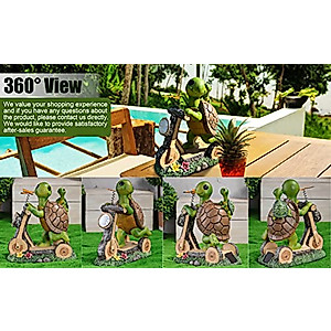 MOOTKA Outdoor Figurine Lights with the Cute Turtle Riding Scooter, Sweet Garden Solar Fairy Light Statue of Sea Turtle Gifts for Mother Home, Waterproof LED Decorations for Patio Home Pathway Outside