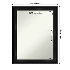 Amanti Art Bathroom Mirror, Grand Black Narrow Wall Mirror for use as Bathroom Vanity Mirror Over Sink (28 x 22 in.) Non-Beveled Mirror, Black Mirror, Casual Mirror from WI, USA