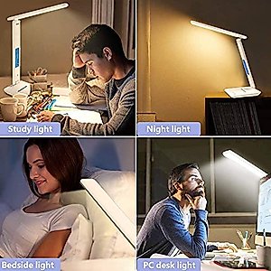 LAOPAO LED Desk Lamp with Wireless Charger, USB Charging Port, Adjustable Foldable ​Table Lamp with Clock, Alarm, Date, Temperature, 5-Level Dimmable ​Lighting​, Office Lamp with Adapter, White