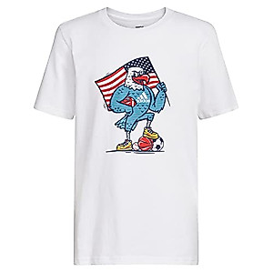 adidas Boys' Big Short Sleeve Cotton USA Graphic T-Shirt, White, S(8)