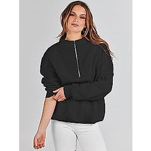 Caracilia Womens Half Zip Sweatshirts Long Sleeve Oversized Cute Hoodies Teen Girls Y2K Fall Winter Trendy Quarter Zip Loose Fit Outfits Sweater 2023 Fall Fashion C115A1-heise-XL Black