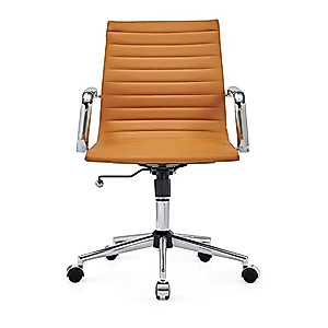 LUXMOD Mid Back Office Chair with Armrest, Terracotta Adjustable Swivel Chair in Durable Vegan Leather, Ergonomic Desk Chair for Extra Back & Lumbar Support, Modern Executive Chair…