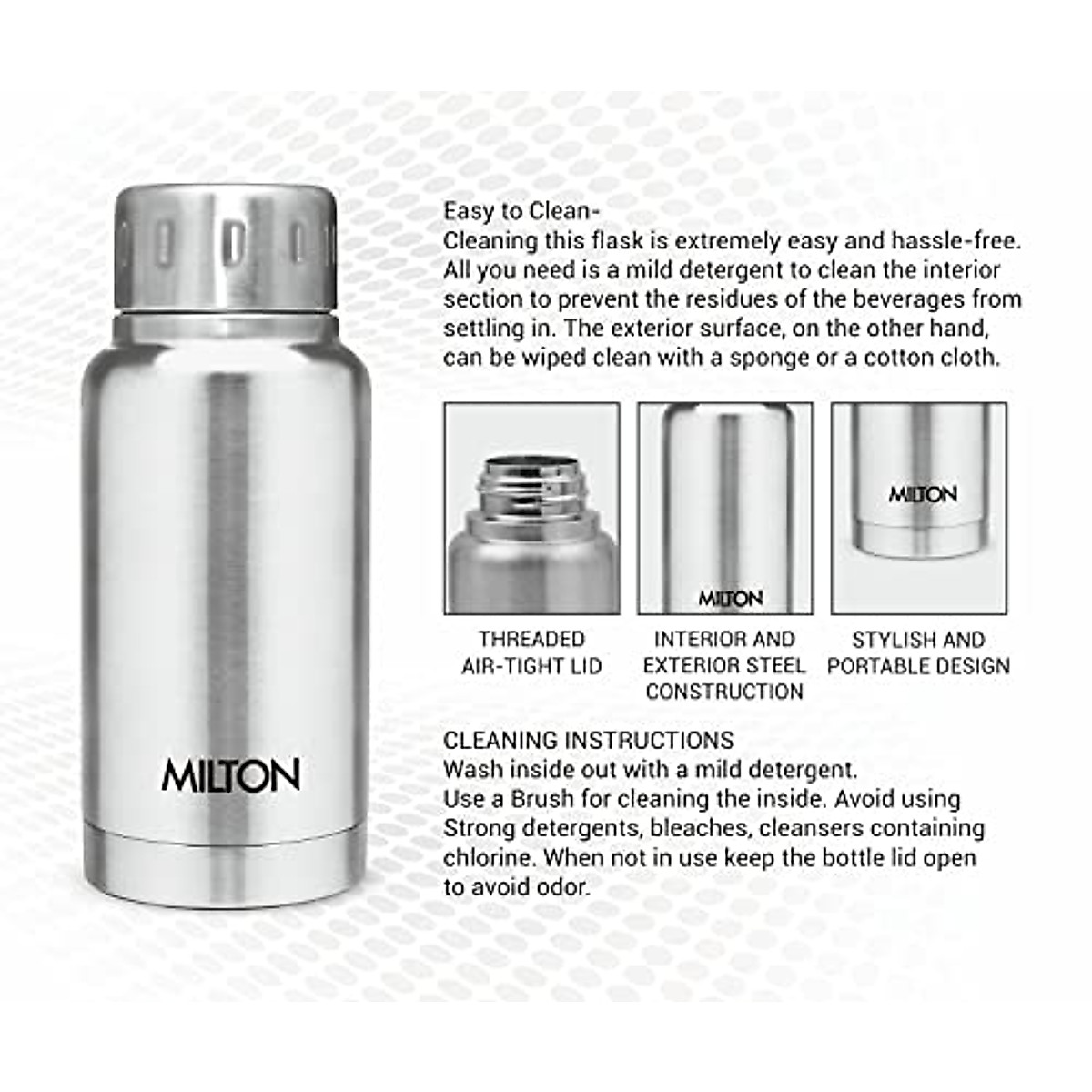Milton Thermosteel Elfin 160, Vacuum Insulated Flask, 160 ml | 5.4 oz | Hot & Cold Water Bottle, 18/8 Stainless Steel, Compact Flask, Durable Body, BPA Free, Leak-Proof Simple Screw Lid | Silver