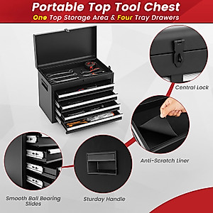 ERGOMASTER Tool Chest Heavy Duty Rolling Tool Box with Cabinet 5-Drawer for Lockable & Removable Cabinet for Garage and Workshop - Black