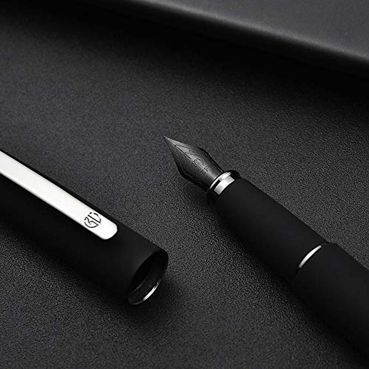 Hongdian 517D Matte Black Fountain Pen Extra Fine Nib, Warrior Series, Classic Design with Converter and Metal Box