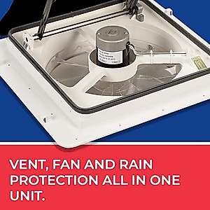 MAXXAIR Maxxfan Plus High Powered 10-Speed RV Intake and Exhaust Fan - Manual or Remote Control Electric Opening, Easy Ceiling Controls, Rain Sensor with Automatic Lid Closure, Smoke (00-04500K)