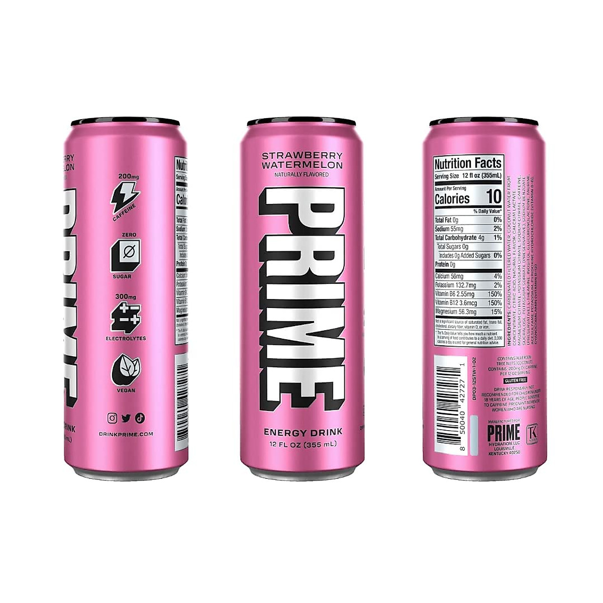 Prime Hydration Drink Energy Cans 6 Flavor Variety Sampler Pack! - 200mg Caffeine, Zero Sugar, 300mg Electrolytes, Vegan - (12 Fl Oz Cans)