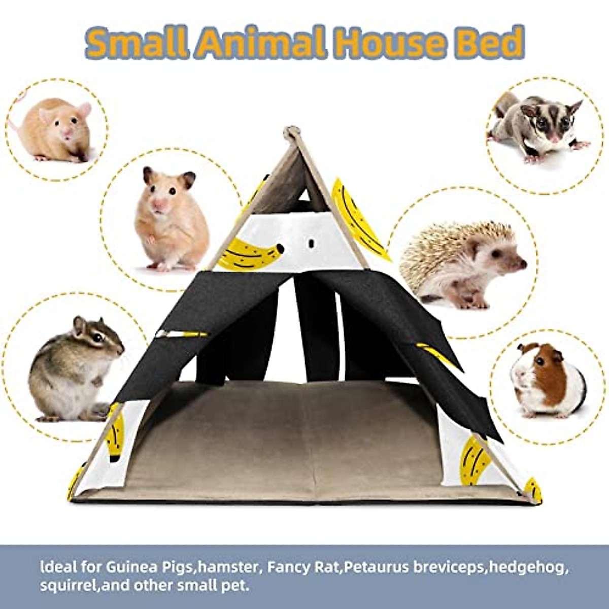 Y-DSIWX Guinea Pig House Bed, Rabbit Large Hideout, Small Animals Nest Hamster Cage Habitats Yellow Banana Pattern Summer Fruit