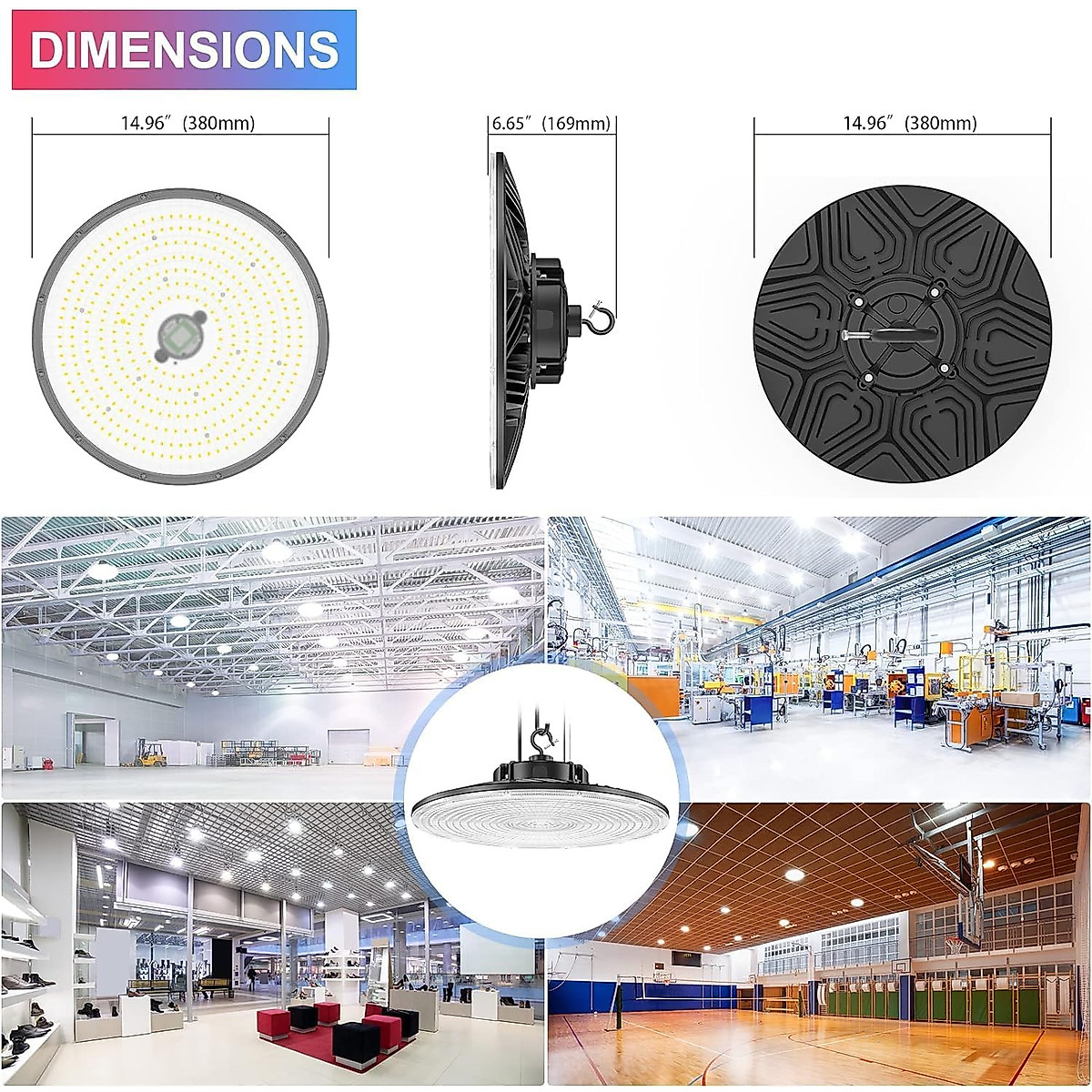 OPENLUX 9 Pack 240W UFO LED High Bay Light 36,000lm 5000K UL Listed Dimmable High Bay LED Shop Light (Dimmer/Remote Controller Included) LED Warehouse Lights 5' Cable AC 100-277V