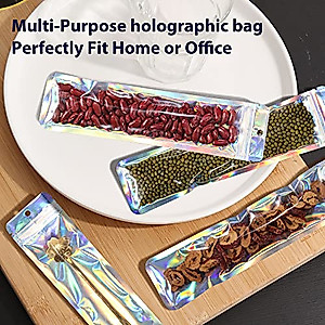 50 Pcs Holographic Bags，2.4x9 inch Pen Bags for Packaging for Small Business Lip Gloss Ziplock Bag for Packaging Gifts
