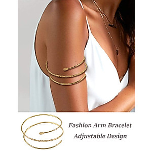 VALIJINA 2Pcs Minimalist Simple Swirl Upper Arm Cuff Bracelets for Women Girls Arm Bangle Armlets Adjustable (A)