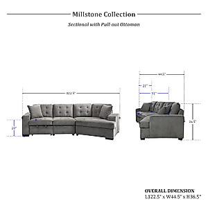 Lexicon Mid Century Modern 2-Piece Sectional Sofa with Pull-Out Ottoman, Chenille Fabric Convertible Sectional Couch Lounge Sofa with Cuddler for Living Room, Bedroom, Office, Apartment, Gray