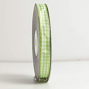 Micomon Apple Green Gingham Plaid Checked Ribbon 25 Yard Each Roll 100% Polyester (3/8", Apple Green)