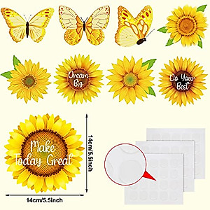 48 Pcs Summer Sunflower Cutouts Bulletin Board Decoration with Growth Mindset Creative Springtime Flower Positive Sayings Butterfly Classroom Decor for Teacher Student Birthday Party, 5.5 x 5.5 Inch