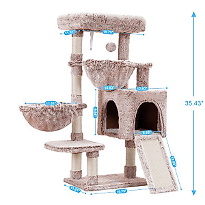 Hey-brother Cat Tree, Cat Tower for Indoor Cats, Cat House with Large Padded Bed, Cozy Condo, Hammocks, Sisal Scratching Posts, Big Scratcher, Muchroom MPJ006SMU