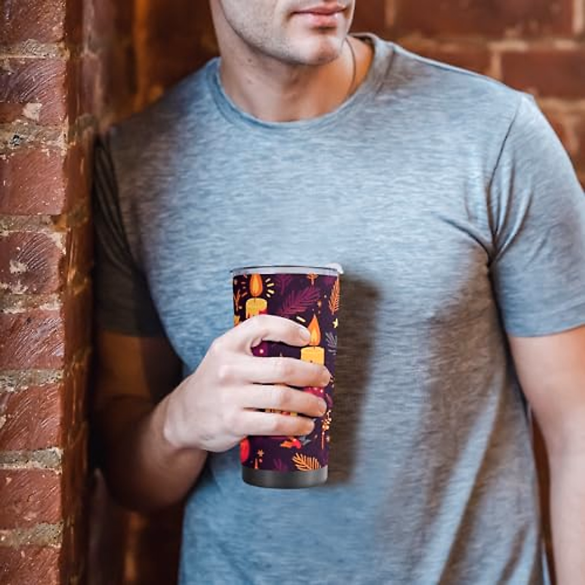 QWEUIOP 20oz Insulated Travel Coffee Mug Cartoon Purple Candles Stainless Steel Tumbler with Lid Double Wall Vacuum Coffee Cup For Hot and Cold Drinks14138