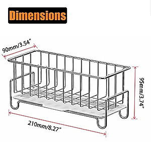 Kitchen Sink Caddy Organizer, Sponge Holder with Drain Pan, 304 Stainless Steel, for Sponges, Soap, Kitchen, Bathroom, Silver