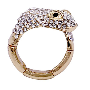 Lavencious Snake Stretch Statement Rings with Rhinestones for Women Size for 7-9 (Gold - Clear)