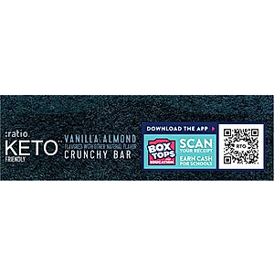 :ratio KETO Friendly Crunchy Bars, Vanilla Almond, Gluten Free Snack, 4 ct
