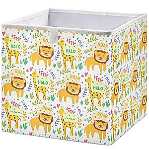 visesunny Closet Baskets Lion Giraffe Colorful Doodle Animal Storage Bins Fabric Baskets for Organizing Shelves Foldable Storage Cube Bins for Clothes, Toys, Baby Toiletry, Office Supply