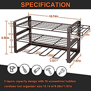 Power Tool Organizer, Heavy Duty Floating Tool Shelf, 3 Layers Metal Power Tool Holder Organization Garage Wall Mounted Utility Storage Rack for Cordless Drill Charging Station Screwdriver, Brown