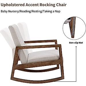 RIVOVA Modern Fabric Accent Rocking Chair, Upholstered Nursery Glider Rocker, Mid Century Lounge Arm Chair for Reading Living Room Bedroom Office, Beige